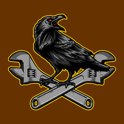 Crowned crow with wrench and shield Royalty Free Vector