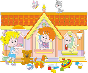 Children playing in a toy house Royalty Free Vector Image