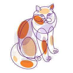 Fat and lazy cat line art linear drawing Vector Image
