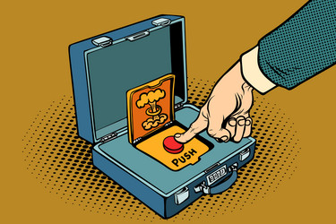 Hand presses a red button and launches nuclear Vector Image