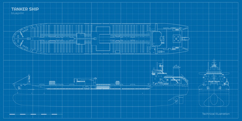 Tanker drawing 3d cargo ship blueprint boat view Vector Image