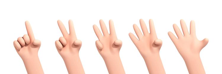 3d cartoon hands showing five fingers on white Vector Image