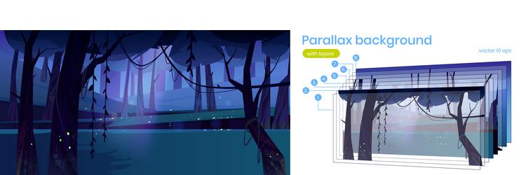 Parallax background night forest 2d landscape Vector Image