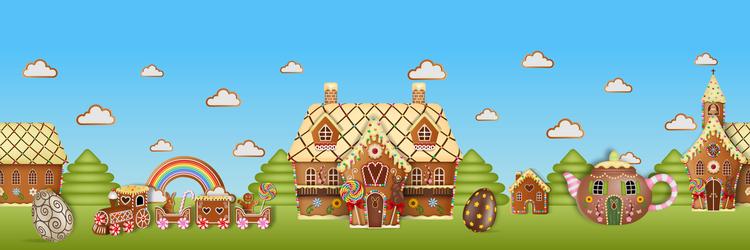 Easter gingerbread house with cookies and candies Vector Image