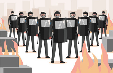 Riot police officer and squad member in uniform Vector Image