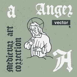 Monk and angels engraving style medieval art Vector Image
