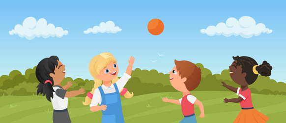 Cartoon children play in summer park or garden Vector Image