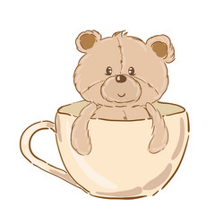 Cute baby cartoon bear sitting in cup Royalty Free Vector