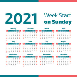Simple 2021 year calendar Royalty Free Vector Image