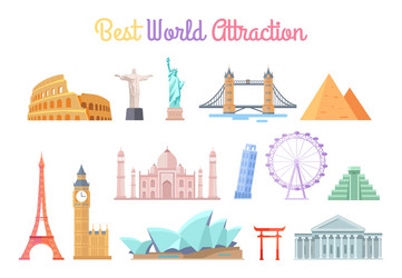 Best world attractions cartoon set Royalty Free Vector Image