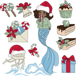 Mermaid christmas portrait new year Royalty Free Vector