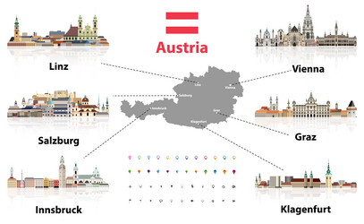Austria cities outline skylines set Royalty Free Vector