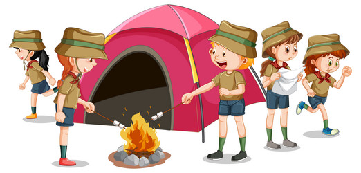 Camping kids in cartoon style Royalty Free Vector Image
