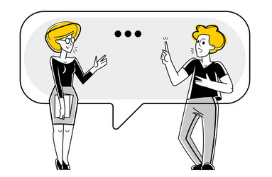 Young man and woman having a dialog about work Vector Image