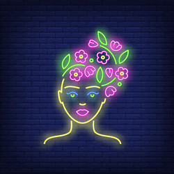 Smiling girl face neon sign Royalty Free Vector Image
