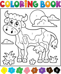 Coloring book cow near farm theme 3 Royalty Free Vector