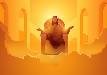 Jesus sits on the throne with symbol alpha Vector Image