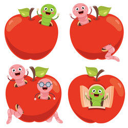 Red apple and worm cartoon Royalty Free Vector Image