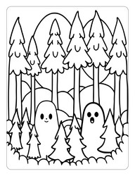 Printable ghostly forest halloween coloring pages Vector Image