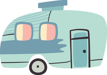 Blue camper trailer at landscape design Royalty Free Vector