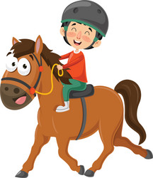 Cartoon cute boy riding a horse Royalty Free Vector Image