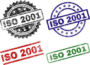 Scratched textured iso 2001 stamp seal Royalty Free Vector