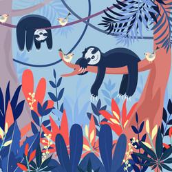 Cute sloth and humming bird in sweet forest Vector Image