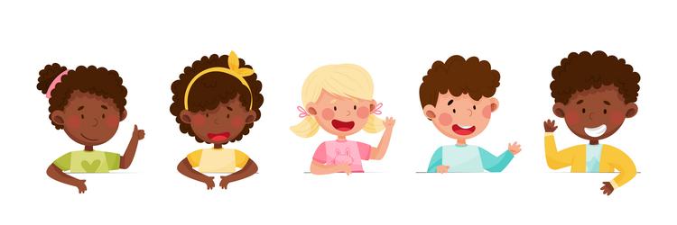 Cute boy and girl characters talking speaking Vector Image