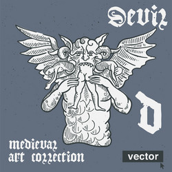 Devil engraving style medieval art Royalty Free Vector Image