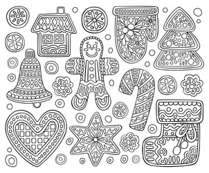 Christmas gingerbread house coloring page Vector Image