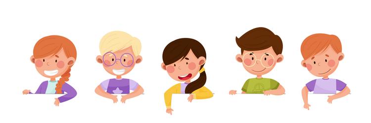 Cute boy and girl characters talking speaking Vector Image