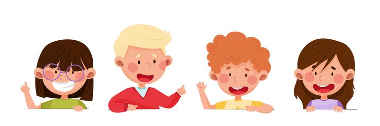 Cute boy and girl characters talking speaking Vector Image