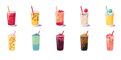 Blue boba milk tea flat design image Royalty Free Vector