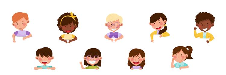 Cute boy and girl characters talking speaking Vector Image
