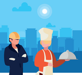 Couple professional workers in cityscape Vector Image
