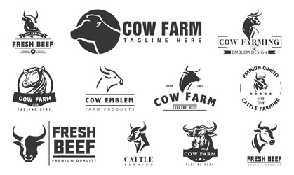 Cow head logo design silhouette emblem Royalty Free Vector