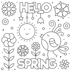 Hello spring coloring page black and white Vector Image