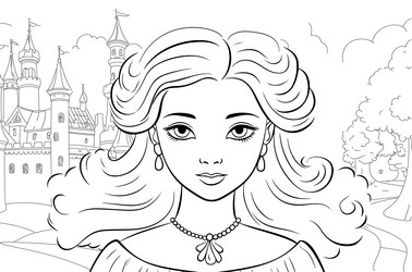 Young princess portrait coloring page outline Vector Image