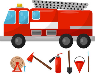 Flat set of firefighting items fireman Royalty Free Vector
