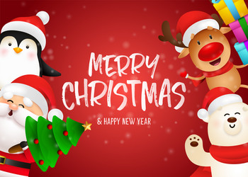 Merry christmas greeting card with cute kids Vector Image
