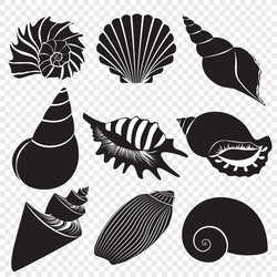 Sea shells seashell silhouettes set Royalty Free Vector