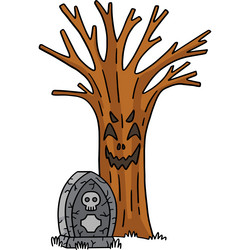 Zombie under spooky tree cartoon colored clipart Vector Image