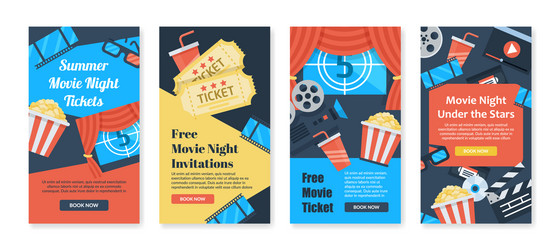 Movie night banner with cinematographic film strip