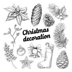 Vintage christmas decoration set merry Royalty Free Vector