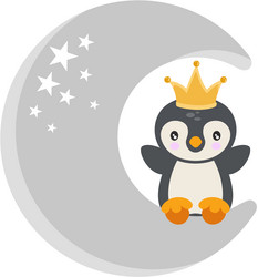 Cute penguin with crown on head inside love cup Vector Image