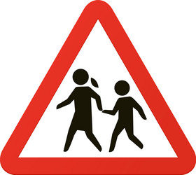 Red triangle school crossing road sign Royalty Free Vector