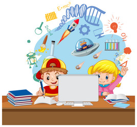Cartoon kids studying in library Royalty Free Vector Image