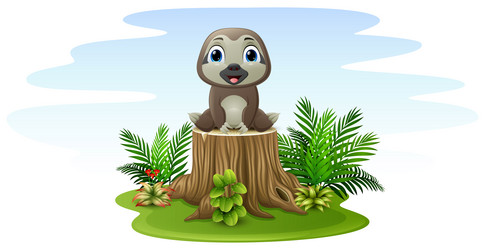Cartoon sloth on a tree branch Royalty Free Vector Image