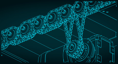 Conveyor with chain drive blueprints Royalty Free Vector