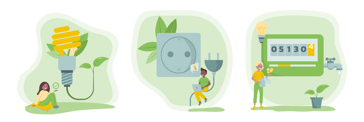 Sustainability set energy efficiency Royalty Free Vector